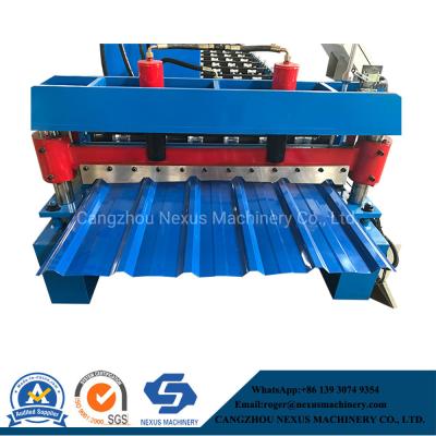 China Trapezoidal Roofing Profile Sheet Roll Forming Machine with PLC Control System for sale