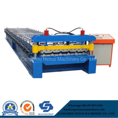 China Trapezoidal Roofing Profile Sheet Roll Forming Machine with PLC Control System for sale