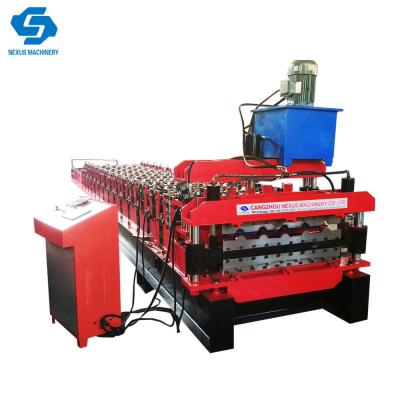 China 5.5kw Double Layer Roof Tile Sheet Roll Forming Machine to USA for sale