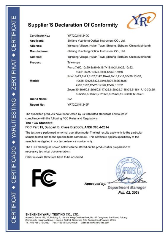 Supplier'S Declaration Of Conformity - Xiangyang Youbo Photoelectric Co., Ltd