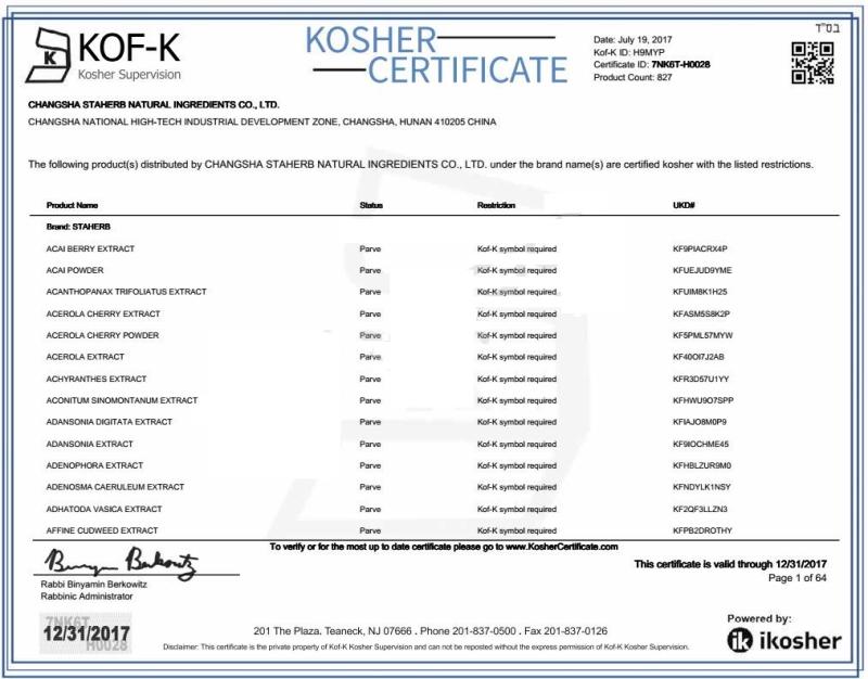 KOSHER - Changsha Staherb Natural Ingredients Co., Ltd