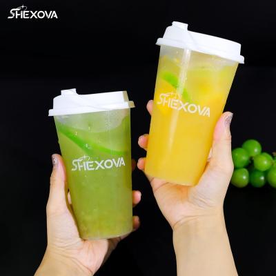 China Printed Hard Transparent Pp Disposable Coffee Cups With Dome Lid Boba Tea Cups for sale