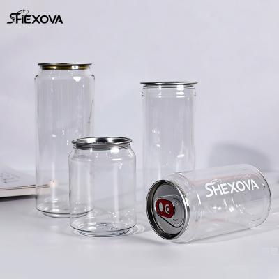 China Recyclable Disposable Plastic Pet Can Custom Logo Dessert Beverage PET Cans for sale