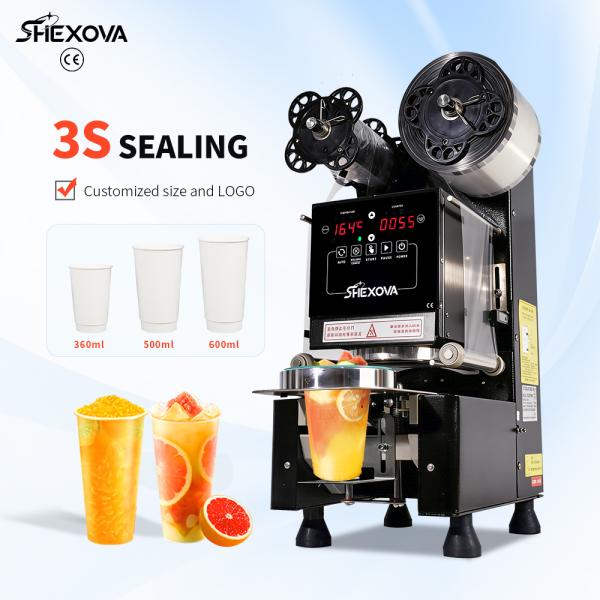 Quality High Speed Stainless Steel Plastic Cup Sealer Machine For Bubble Tea 25pcs/min for sale