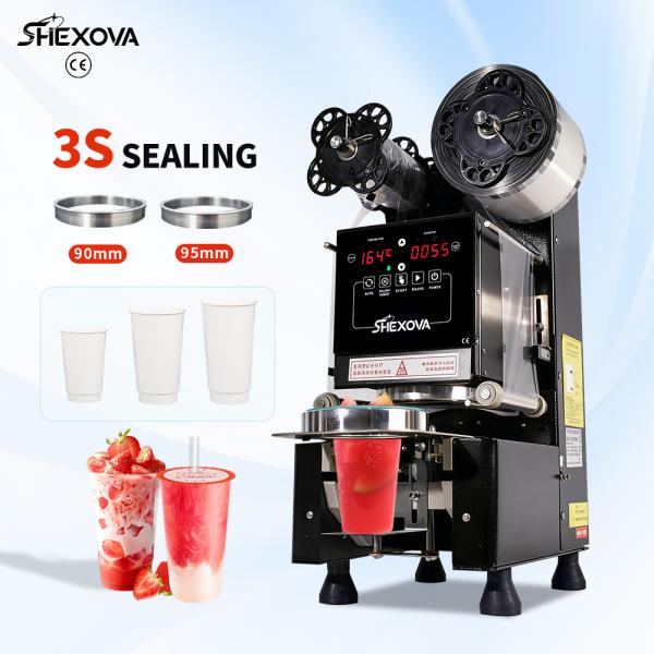 Quality 90/95Mm Easy To Operate Plastic Cup Sealing Machine For Bubble Milk Tea for sale