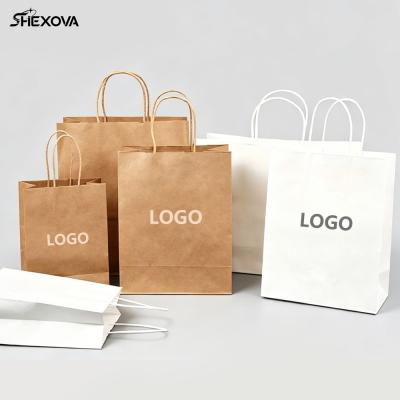 China Custom Logo Recyclable Takeaway Kraft Paper Bag With Handles For Drink for sale