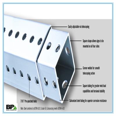 China Steel Square Tubing for street sign post--Sharp Corners for sale