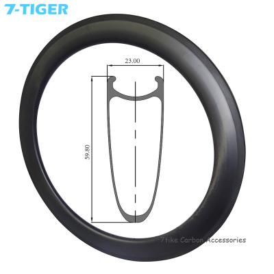 China 7-tiger Carbon Road Bike 60 mm Depth 700 C Carbon Rim Clincher V brake 3k or ud weave for sale