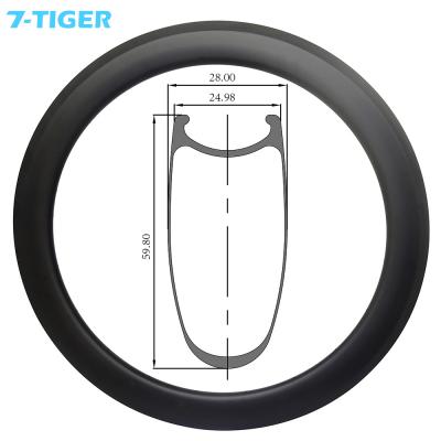China 7-tiger Bike 60 x 25 mm basalt brake carbon Clincher road rims ud weave matte U shape bicycle wheels for sale