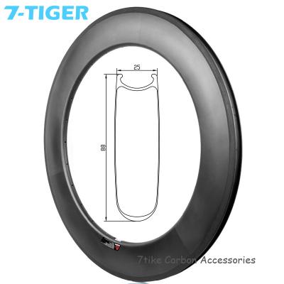 China 7-tiger Bike 88 x 25 mm basalt brake carbon Clincher road rims ud weave matte U shape bicycle wheels for sale