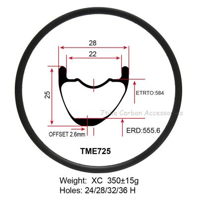 China 7-tiger carbon mountain bicycle wheel rim 27.5er asymmetric offset XC bike 25x28 mm Tubeless Compatible for sale