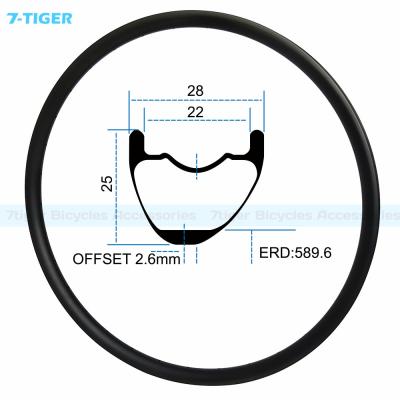 China 7-tiger carbon mountain bicycle wheel rim 29 er asymmetric offset XC bike 25x28 mm Tubeless Compatible for sale