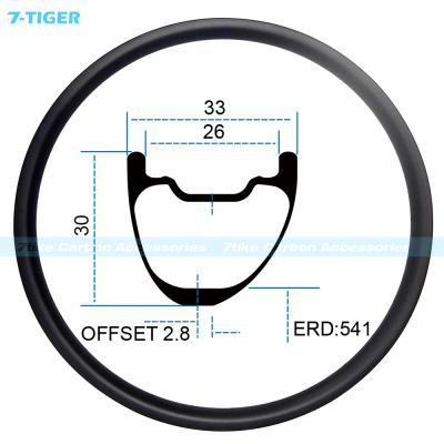 China 7-tiger carbon mountain bicycle wheel rim 27.5 er asymmetric offset XC bike 30 x 33 mm Tubeless Compatible for sale
