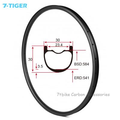 China 7-tiger NEW 30 x 30 mm Width Carbon Fiber 27.5er Mountain Bike Clincher Rim Tubeless Compatible ud matte for sale