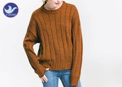 China Anti - Pilling Brown Womens Knit Pullover Sweater Soft Rib Knitting Apparel for sale