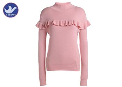 China Ruffle Frills Mock Neck Womens Knit Pullover Sweater Wool Lady Jumper for sale