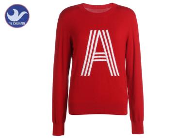 China Trendy Letter Jacquard Womens Knit Pullover Sweater Crew Neck Mohair Garment for sale