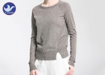 China Side Vent Fashion Cutting Womens Knit Pullover Sweater Crew Neck Long Sleeves Top for sale