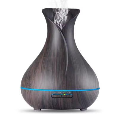 China Classic 400ml Wood Grain Vase Flower Aromatherapy Essential Oil Diffuser With 7 Color LED Lights for Home,Bedroom for sale