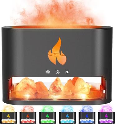 China Household Colorful 250ml New Ultrasonic Crystal Stone Himalayan Salt 3D Flame Aroma Essential Oil Diffuser for Home Office Yoga for sale