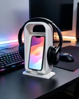 China Personalized Digital 3D Printing Rounded Frame Dual Function Phone Headphone Holder for sale
