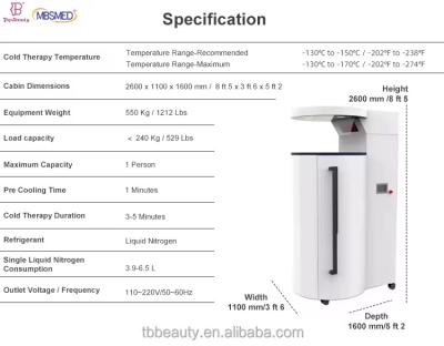 China 2025 T&B Cryo Cold Chamber Machine Therapy Whole Body Cryotherapy Cryo Cabin Cryotherapy Chamber for sale