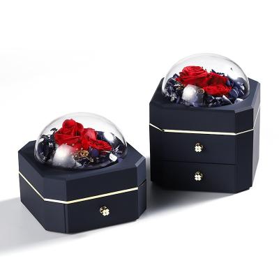Cina Rosa contenitore di gioielli del cassetto di 2 strati, nozze Ring Case ALLICO della finestra della radura 1200g in vendita