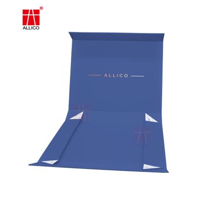 China Het blauwe Vlakke Vouwbare Verpakkende Embleem van de Doos600-800gsm Gouden Folie Te koop
