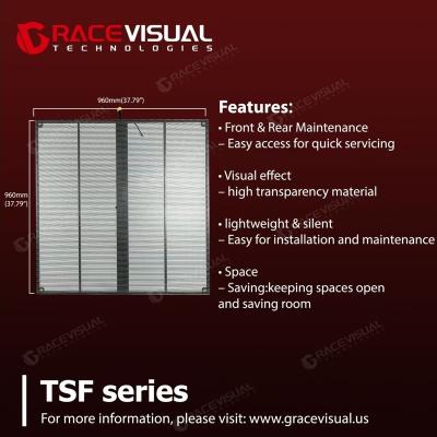 China TSF Series P3.9-7.8mm Transparent LED Screen – 1000x1000mm, High Refresh Rate 3840Hz, Customizable Indoor Fixed Installation, Aluminum Frame for sale