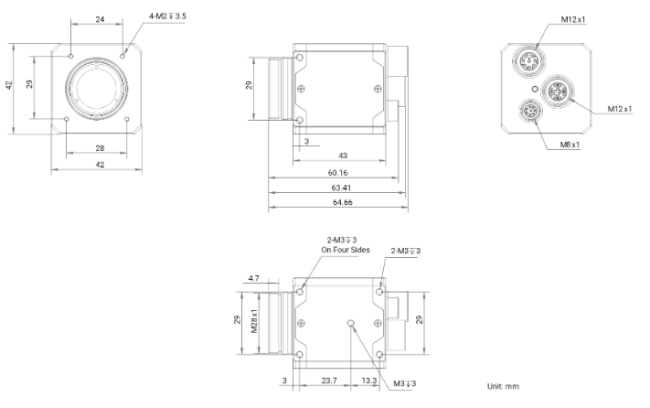 HIKROBOT CT Area Scan Camera dimensional diagram showing product measurements and specifications