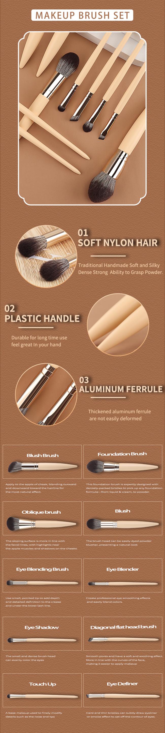 China Brush Factory OEM 10pcs Synthetic Makeup Brush Set ,Premium Quality Wooden Handle  Cosmetic Brush Tool
