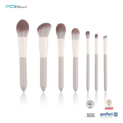 China 7PCS Wooden Handle Makeup Brushes Synthetic Hair Aluminum Ferrule OEM for sale