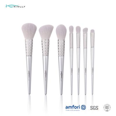 Aluminum Ferrule Synthetic Hair 7pcs Wooden Handle Cosmetic Brush