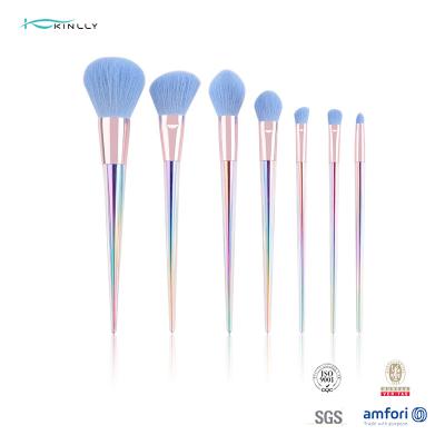 China Custom Logo 7pcs Travel Makeup Brush Set Gradient Colorful Plastic Handle for sale