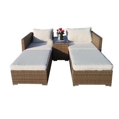 China Patio Wicker Cushioned Rattan Lounge Daybed Vine Woven Weaving Bed Garden Beach for sale