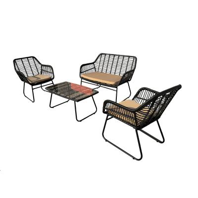 China CE BSCI Black Steel Plating PE Rattan Outdoor Woven Coffee Table Chair Sofa for sale