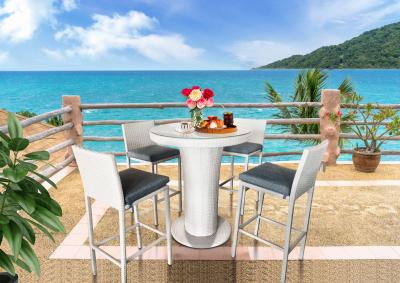 China Hot Selling Outdoor Furniture Bar Set Durable Rattan Wicker Bar Stool And Chairs Poly Rattan Round Bar furniture Set for sale