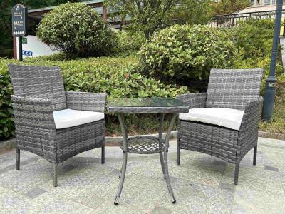Cina Tavolo e sedie in rotino da 2 posti, in grigio, Bistro Patio Sedile da giardino Arredamento per il relax in vendita