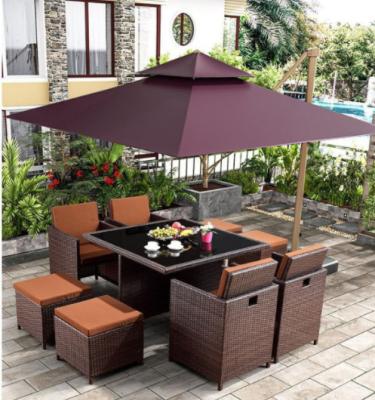 China 10 Seater Rattan Dining Table Set Wicker Dining Coffee Stack Table Round Sofa for sale