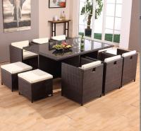 China 10 Seater Rattan Dining Table Set Wicker Dining Coffee Stack Table Round Sofa for sale
