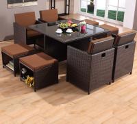 China 10 Seater Rattan Dining Table Set Wicker Dining Coffee Stack Table Round Sofa for sale