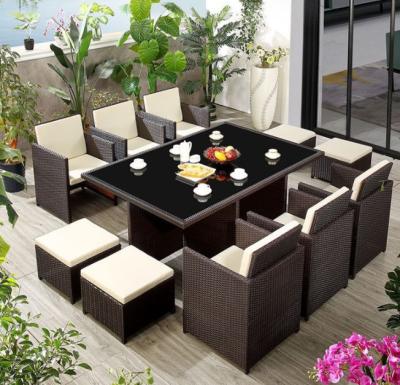 China 10 Seater Rattan Dining Table Set Wicker Dining Coffee Stack Table Round Sofa for sale