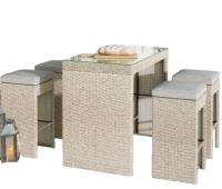 China 5-Piece Patio Bar Table Rattan Rectangular Dining Table Height Chair for sale