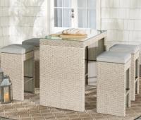 China 5-Piece Patio Bar Table Rattan Rectangular Dining Table Height Chair for sale