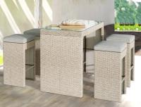 China 5-Piece Patio Bar Table Rattan Rectangular Dining Table Height Chair for sale