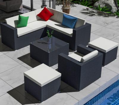 China 5 Seater Grey Rattan Corner Sofa Garden Sectional Patio Wicker Rattan Sofa Modern for sale