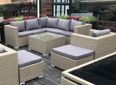 China 5 Seater Grey Rattan Corner Sofa Garden Sectional Patio Wicker Rattan Sofa Modern for sale