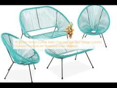 PE Rattan tecido cadeira de mesa de café venda quente melhor design multicolorido mobiliário de exterior conjunto de vidro temperado mesa
