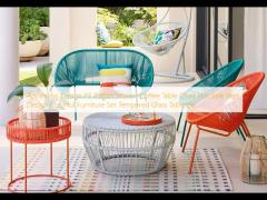 Atraente design PE Rattan tecido cadeira de mesa de café venda a quente melhor design colorido mobiliário conjunto de vidro temperado mesa