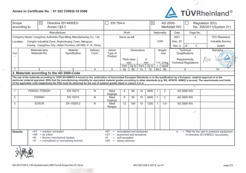  - Cangzhou Authentic PIPE-FITTING Manufacturing Co., Ltd.